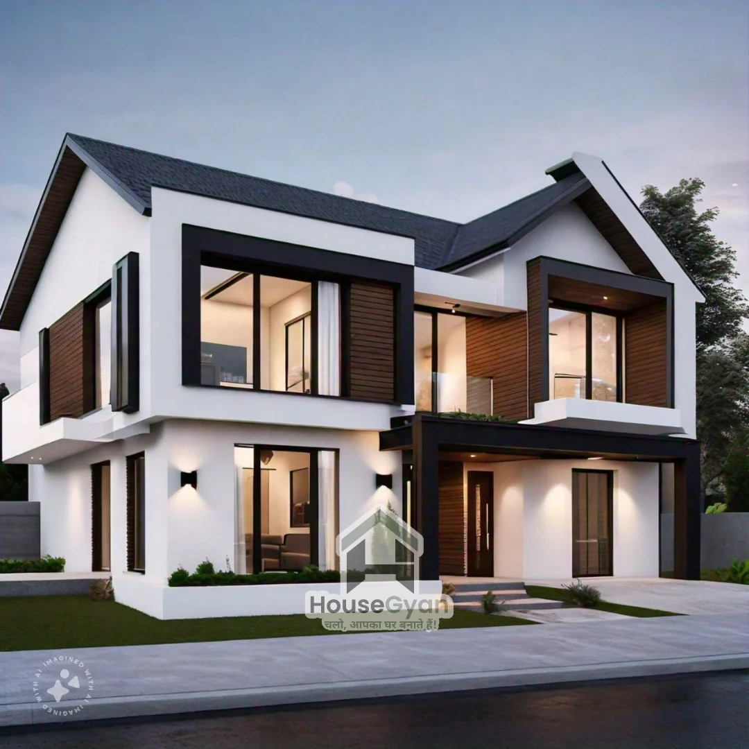 70x30 Double Floor 3D Front House Elevation Design