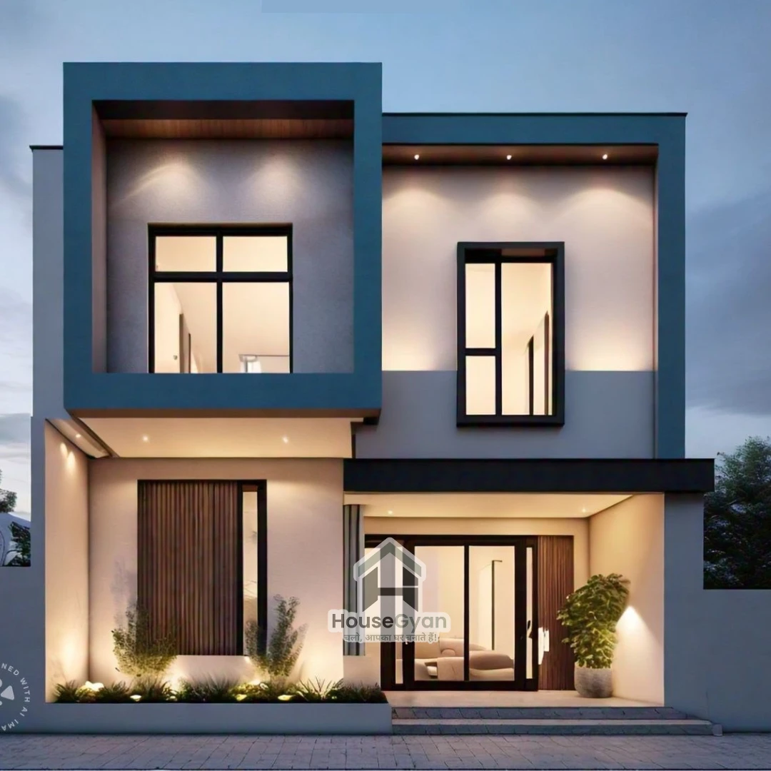 37x50 Two Story 3D Front House Elevation Design