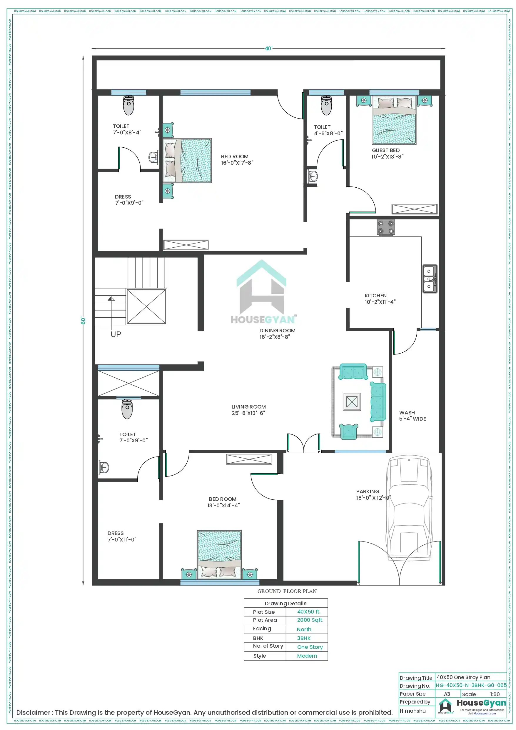 One Story 40x50 Open Floor Plan