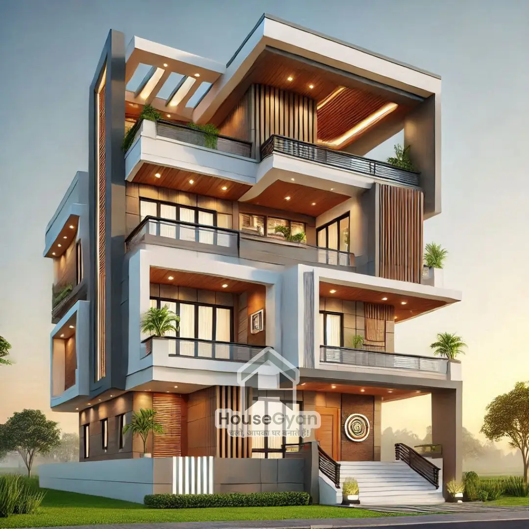 46x50 Third Floor 3D Front House Elevation Design