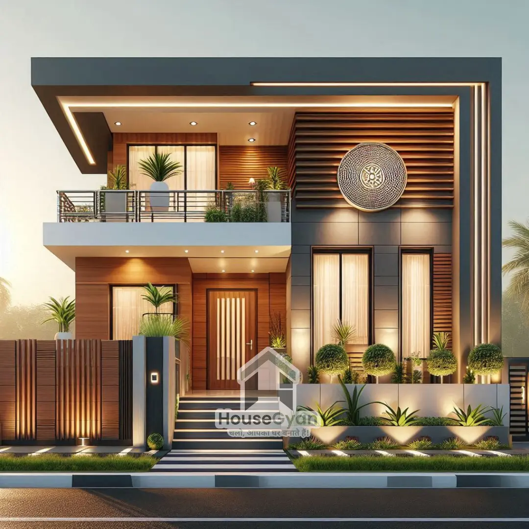 27x42 Double Storey 3D Front House Elevation Design