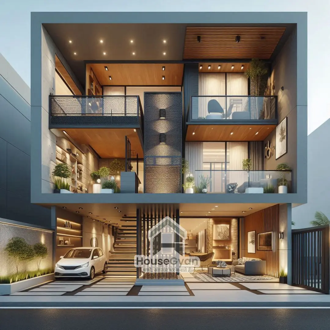 25x36 Triple Storey 3D Front House Elevation Design