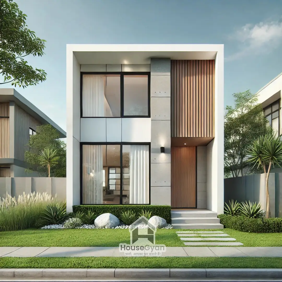 15x50 First Floor 3D Front House Elevation Design