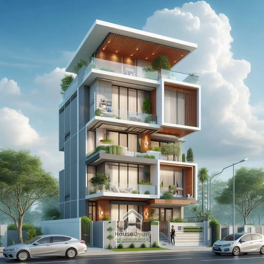 24x38 Fourth Floor 3D Front House Elevation Design