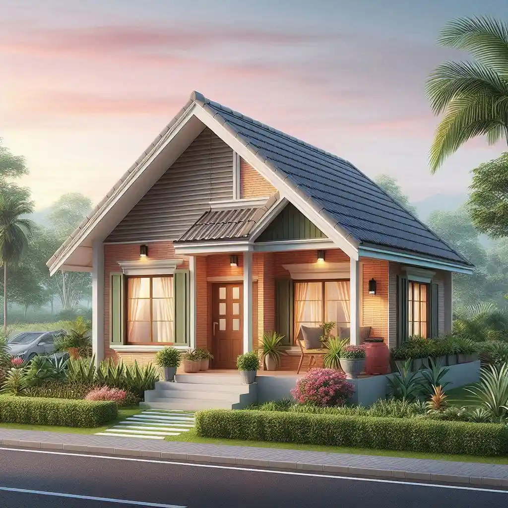 Low Budget Single Storey 3D Front House Elevation Design