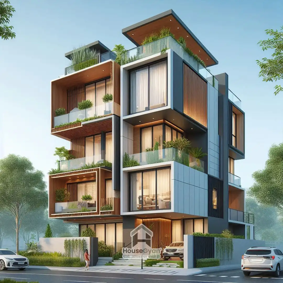 28x50 Third Floor 3D Front House Elevation Design