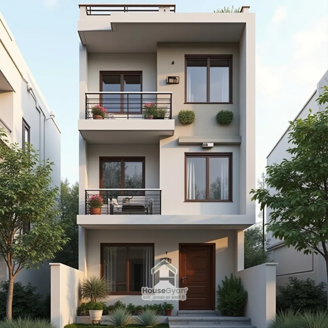 Low Budget Third Floor 3D Front House Elevation Design