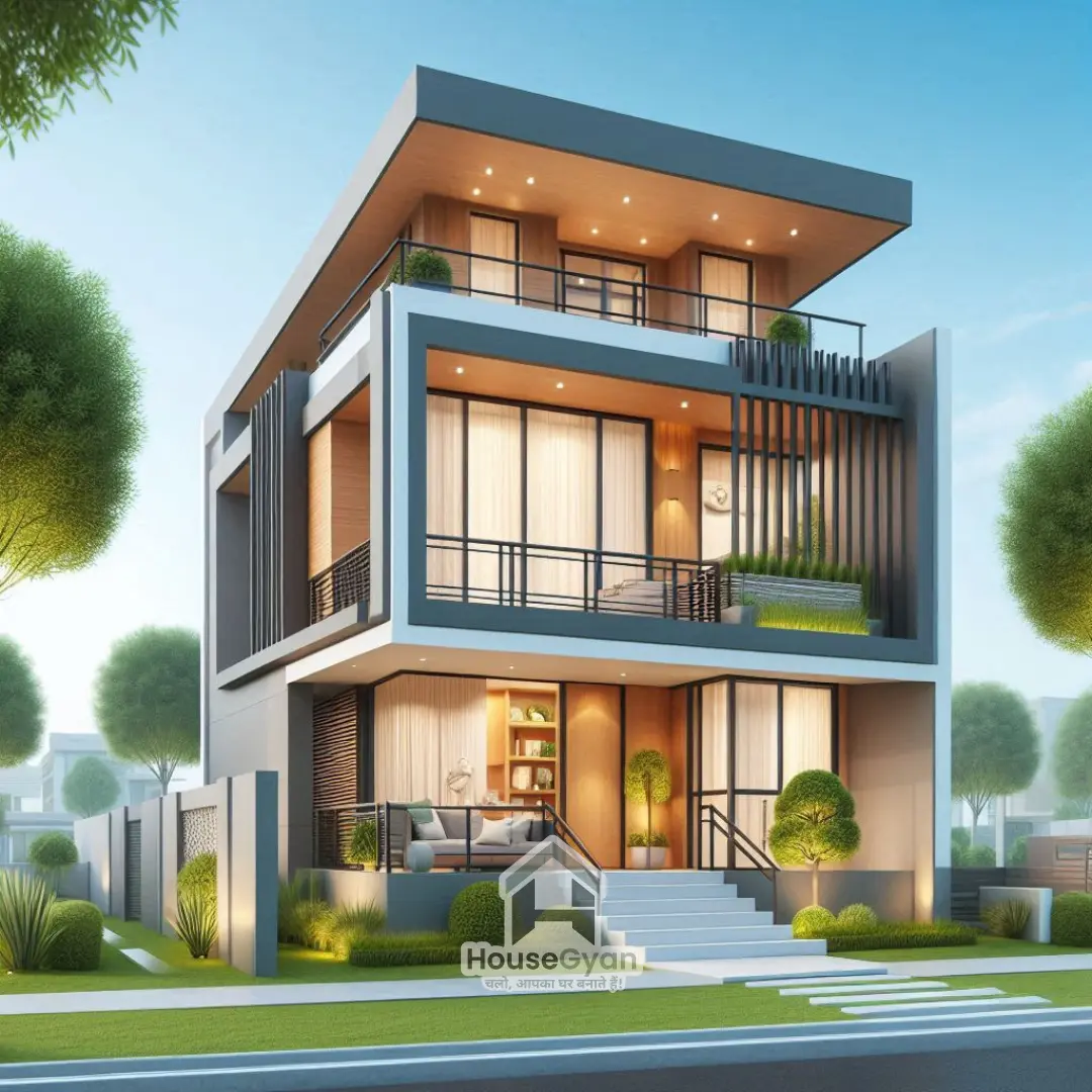 20X50 Triple Storey 3D Front House Elevation Design