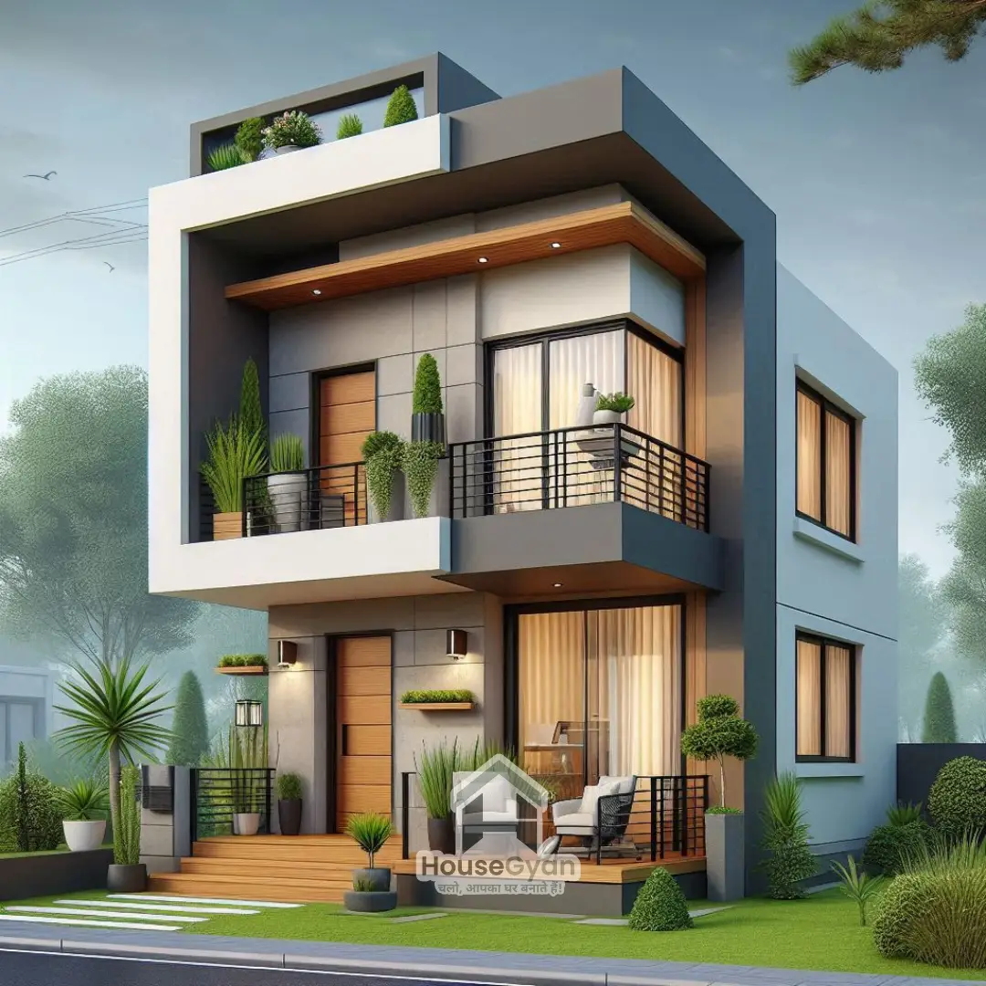 15x40 First Floor 3d Front House Elevation Design