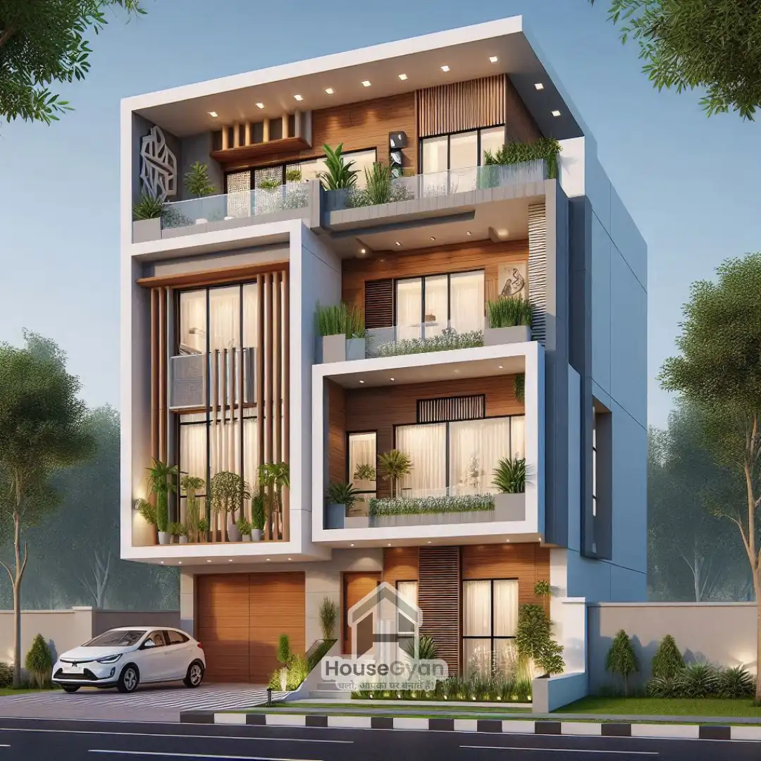 23X51 Third Floor 3D Front House Elevation Design