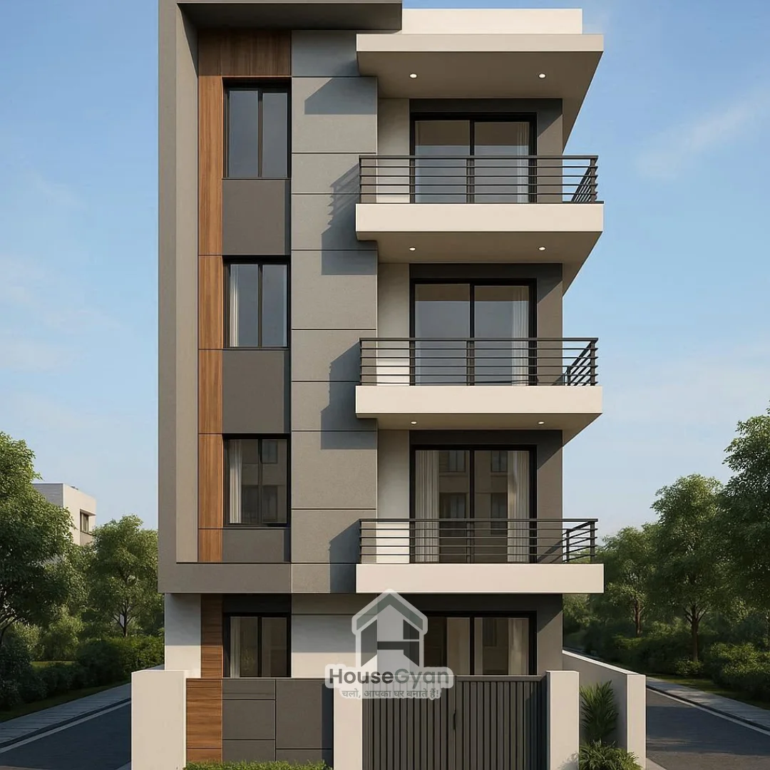 22X50 East Facing 5BHK Third Floor House Elevation Design
