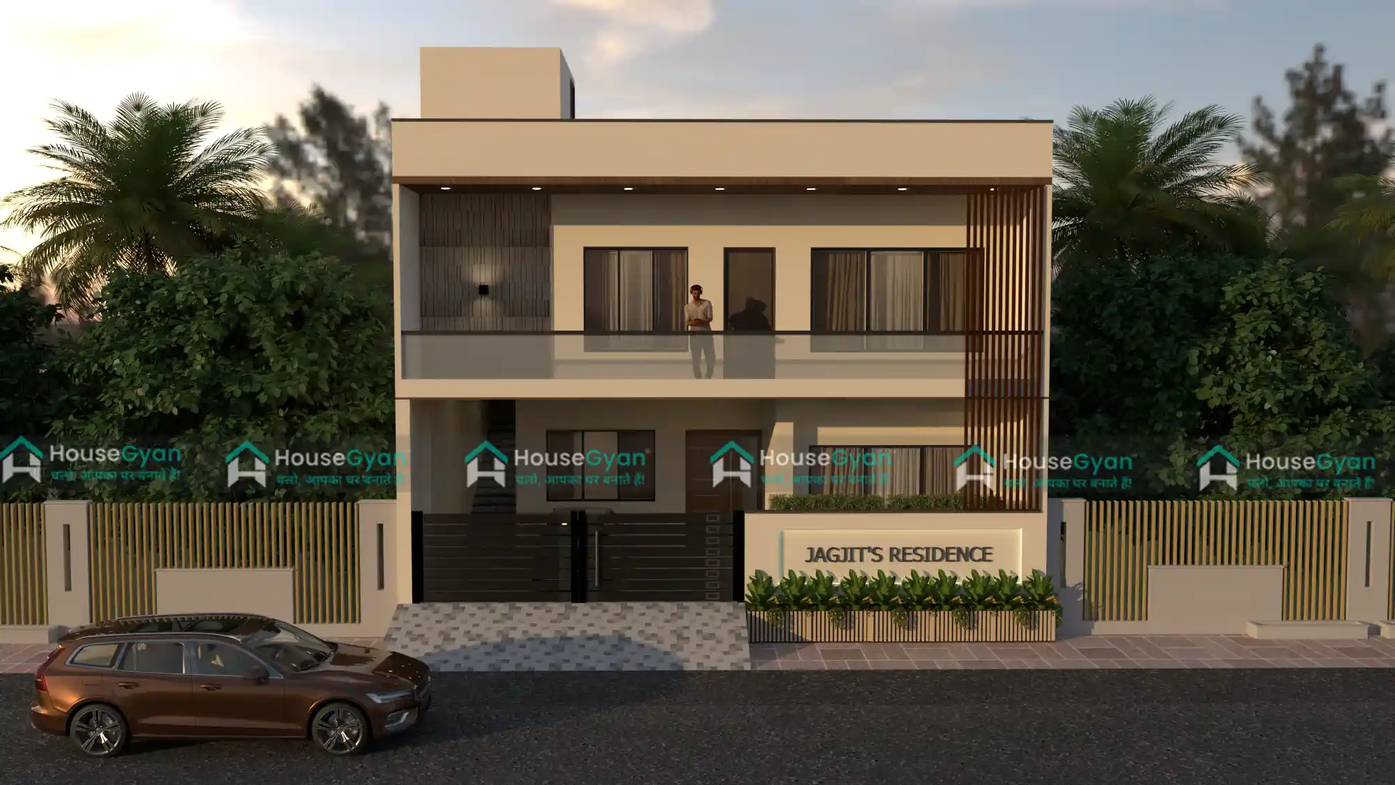 Elegant 3BHK Modern Front Elevation Design for 35×50 House