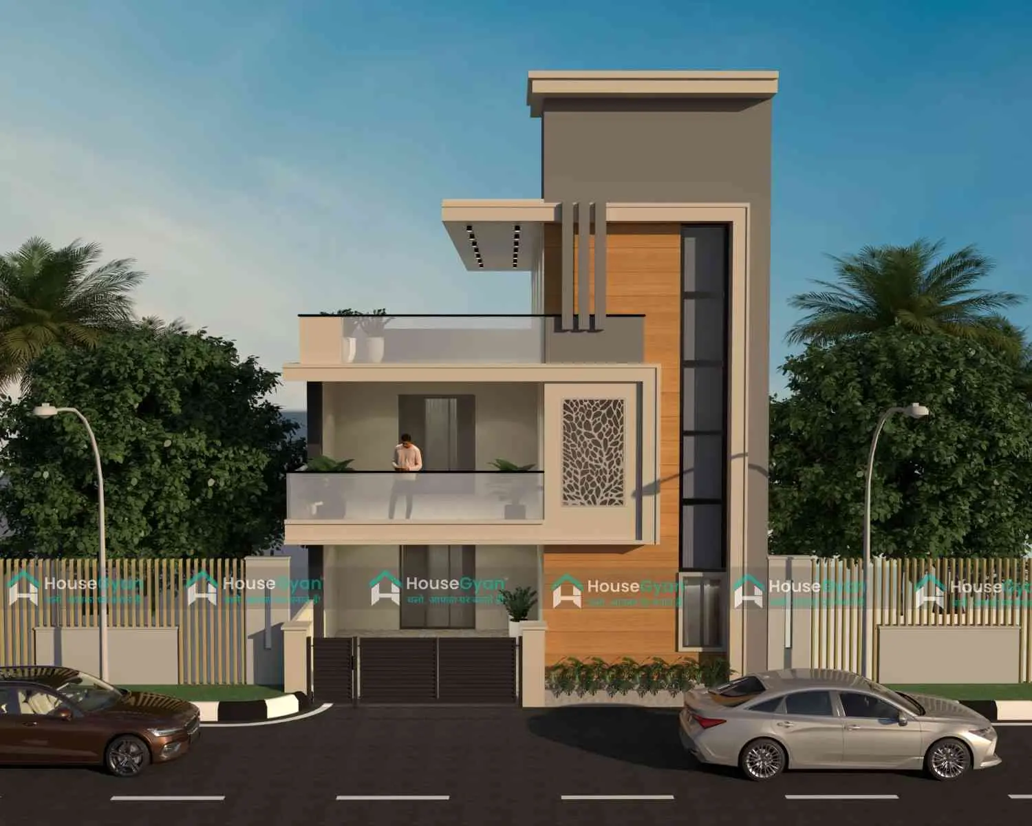 30x50 Duplex House Front Elevation with Sleek Balcony Design